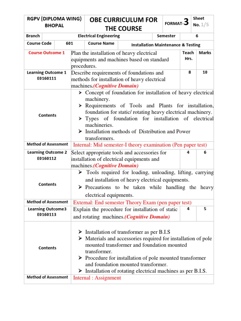 Obe Curriculum For The Course: RGPV (Diploma Wing) Bhopal | PDF ...