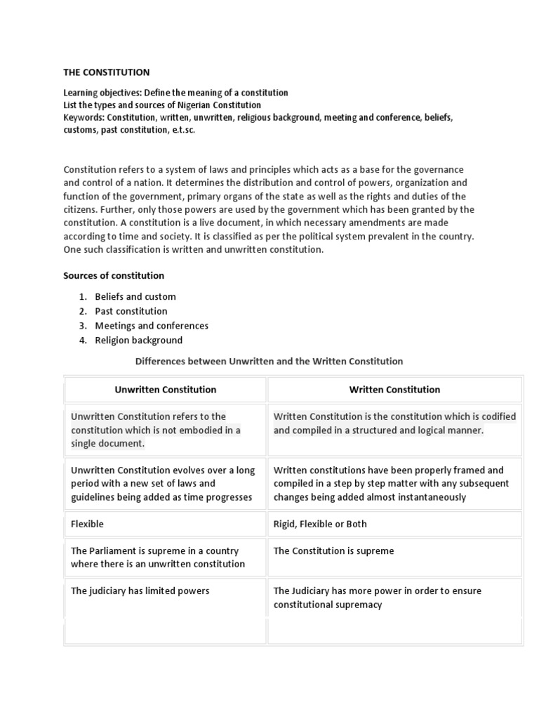 Differences Between Unwritten and The Written Constitution | PDF ...