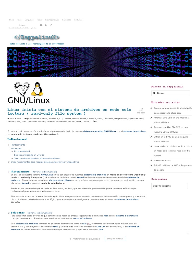 Linux Inicia Con El Sistema de Archivos en Modo Solo Lectura (Read-Only ...