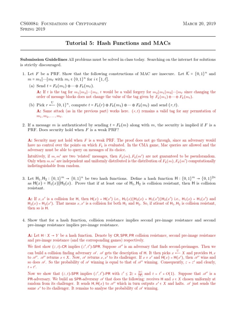 Tutorial5 Solutions | PDF