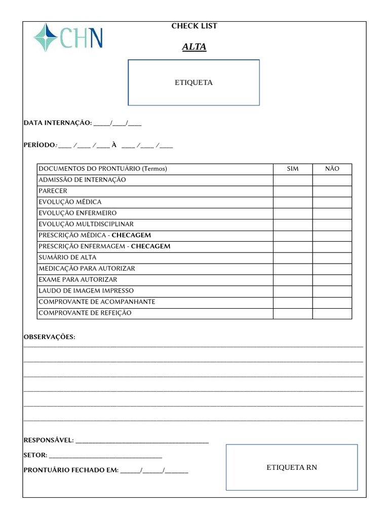 Checklist de alta hospitalar | PDF