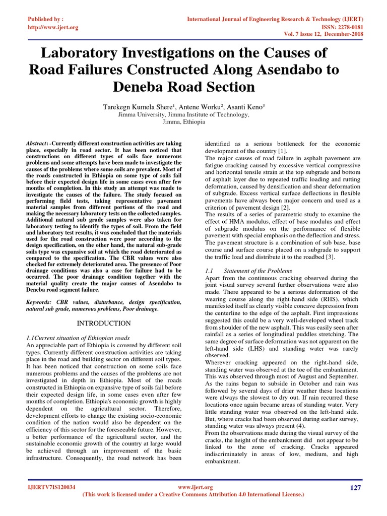 Laboratory Investigations On The Causes of Road Failures Constructed ...
