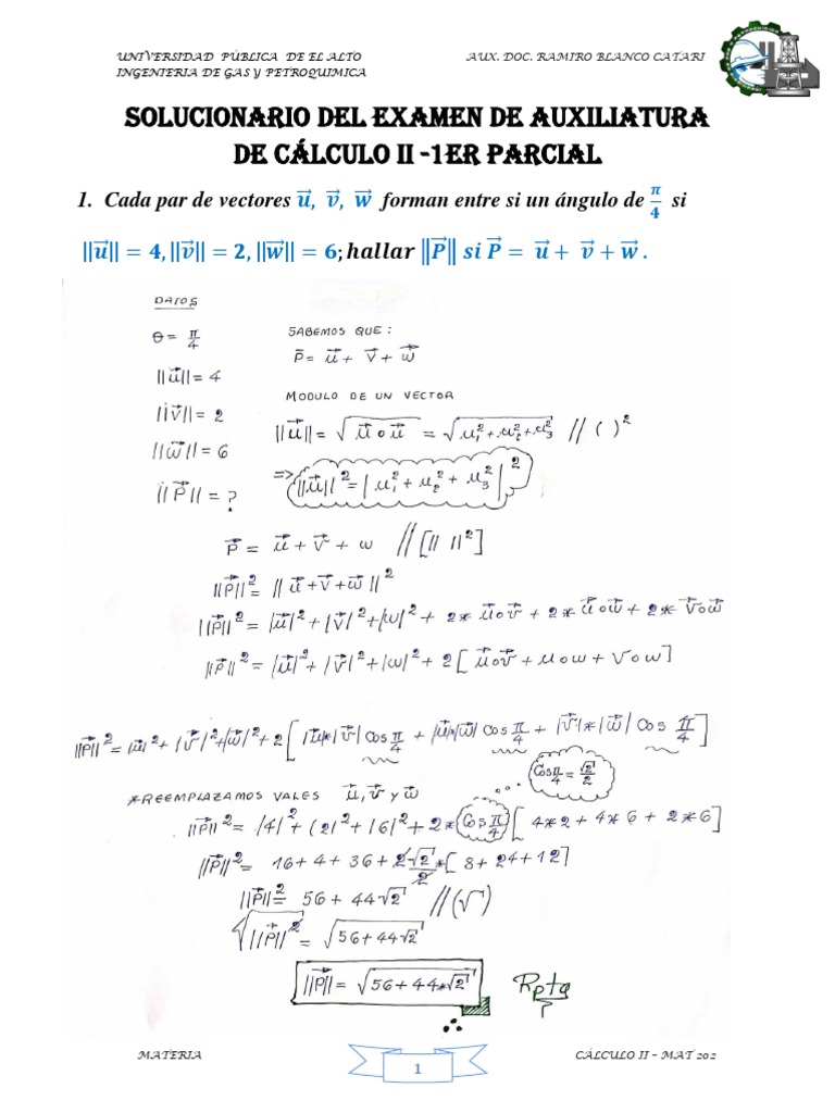 Solucionario Del Examen de Auxiliatura de Cálculo II - 1er Parcial | PDF