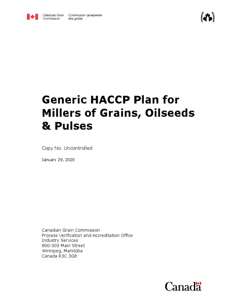 Generic HACCP Plan For Millers of Grains, Oilseeds & Pulses: Copy No ...