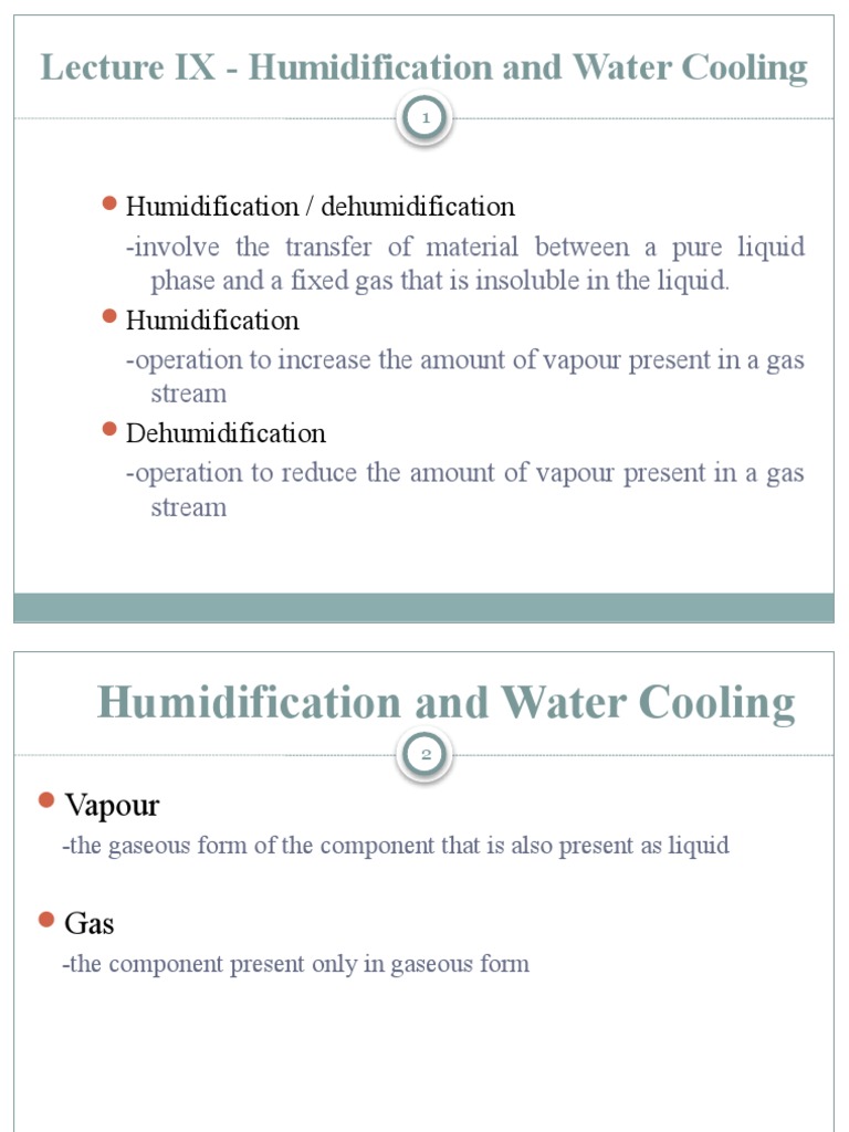 Lecture 9 - Humidification and Water Cooling | PDF | Humidity | Vapor
