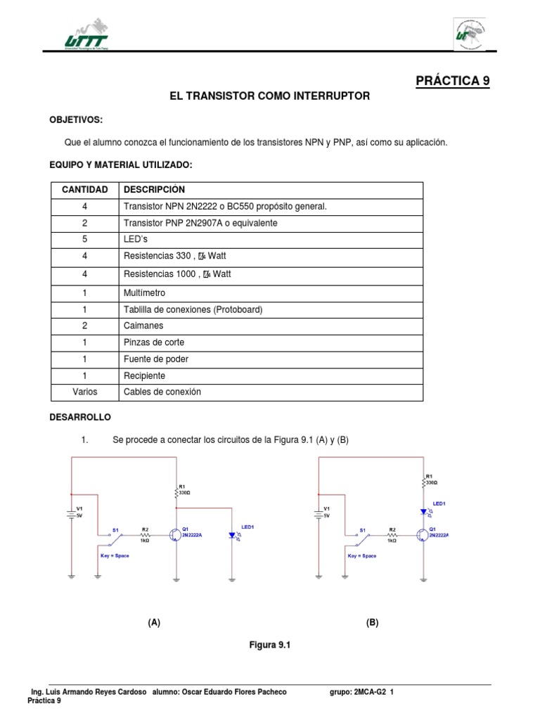 Practica 9 - El Transistor Como Interruptor - OEFP | PDF | Transistor | Transistor de unión bipolar