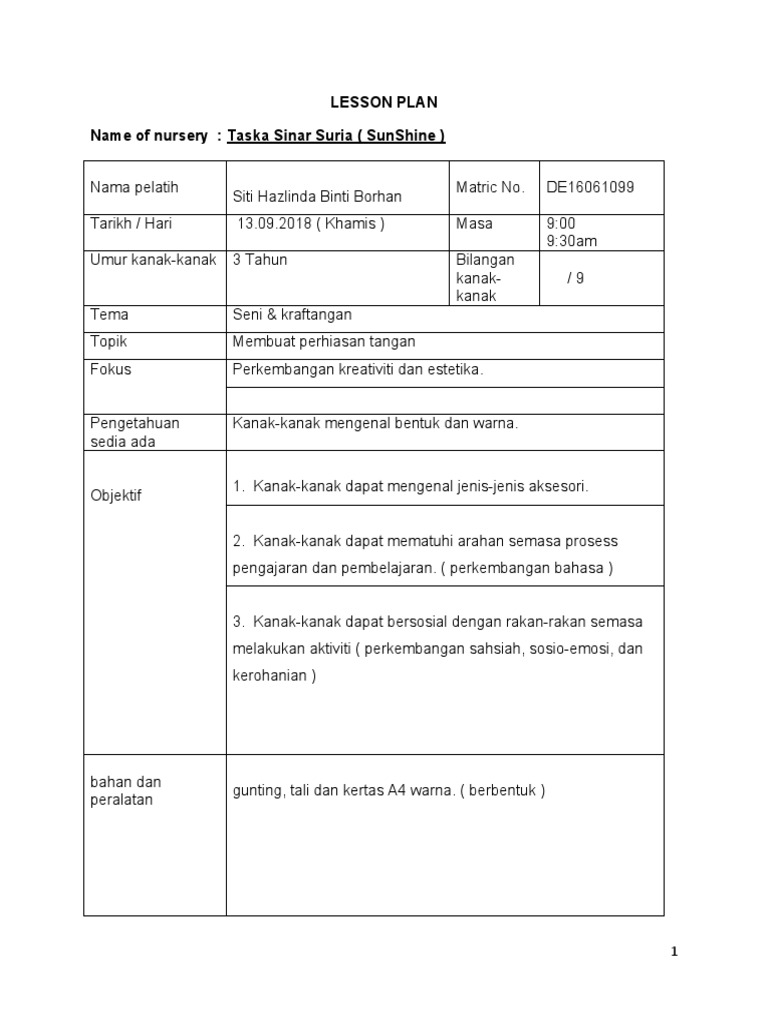 Permata Contoh Rancangan Pelaksanaan Aktiviti Taska | PDF | Karier ...