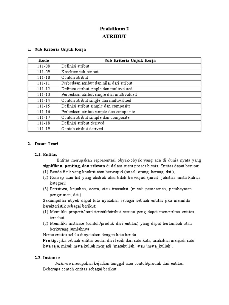 Panduan Atribut dan Entitas dalam SI | PDF
