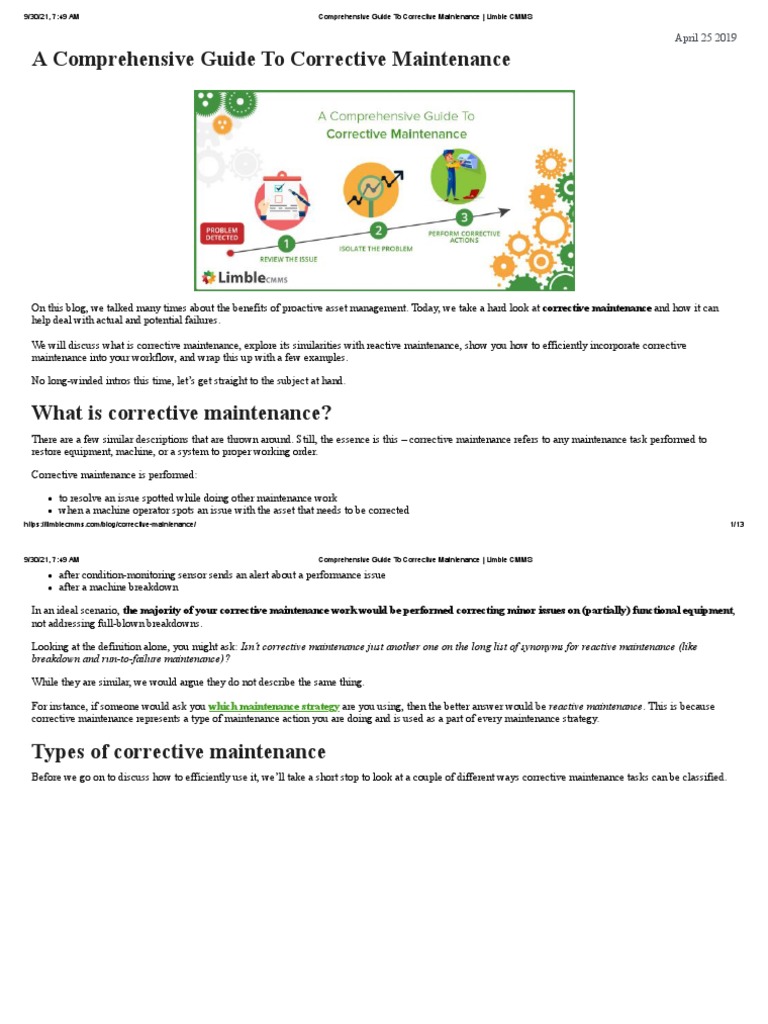 Comprehensive Guide To Corrective Maintenance - Limble CMMS | PDF ...