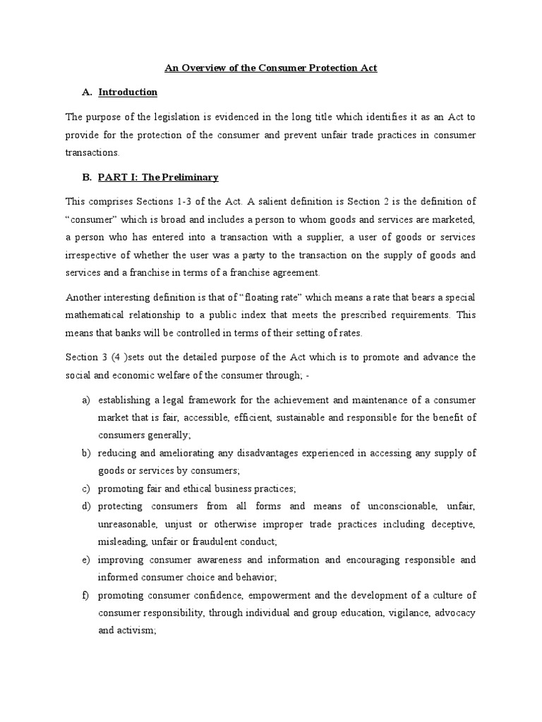 An Overview of The Consumer Protection Act | PDF | Consumer Protection ...
