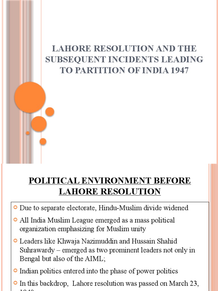 Lahore Resolution & Partition 1947 | PDF | Partition Of India | All ...
