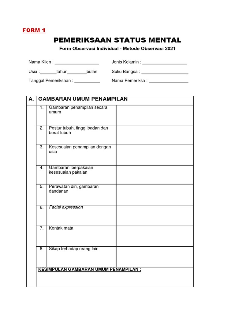 Mo 2021 Form Pemeriksaan Status Mental | PDF | Karier & Perkembangan | Pengembangan Diri