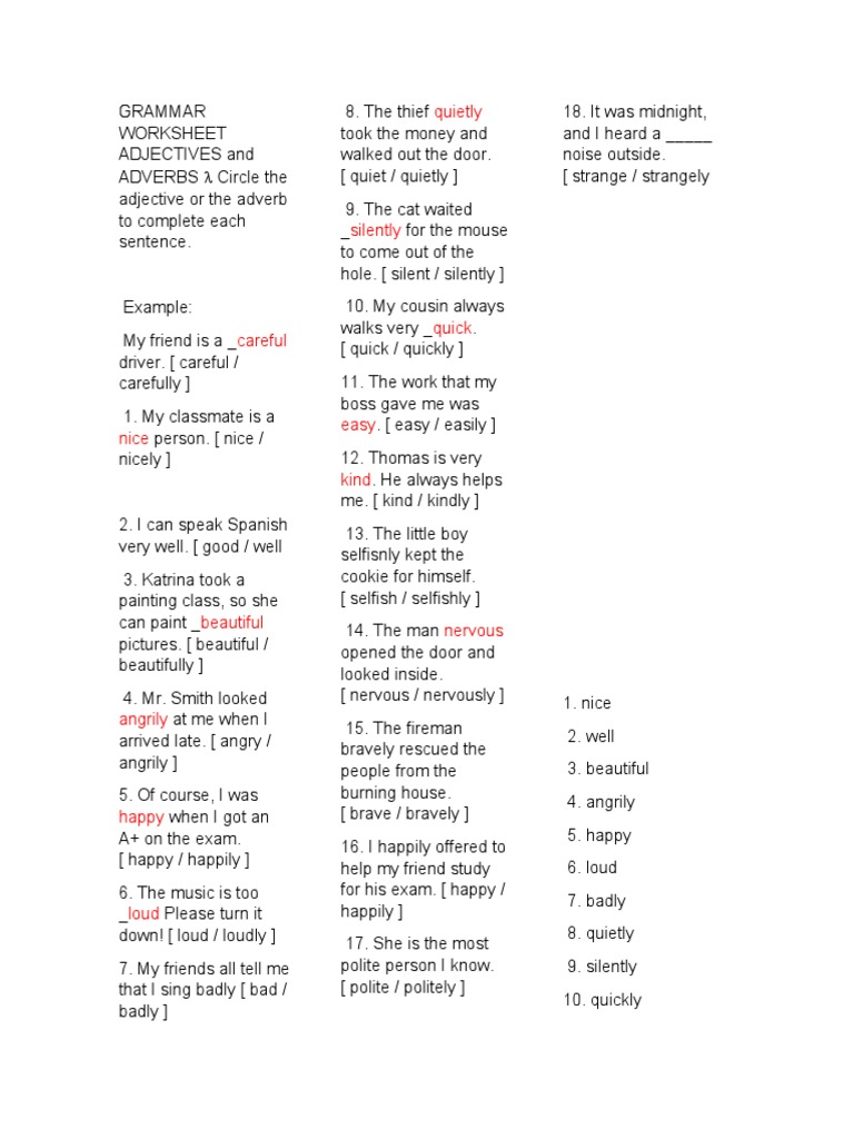 Adjectives and Adverbs Worksheet | PDF | Language Arts & Discipline