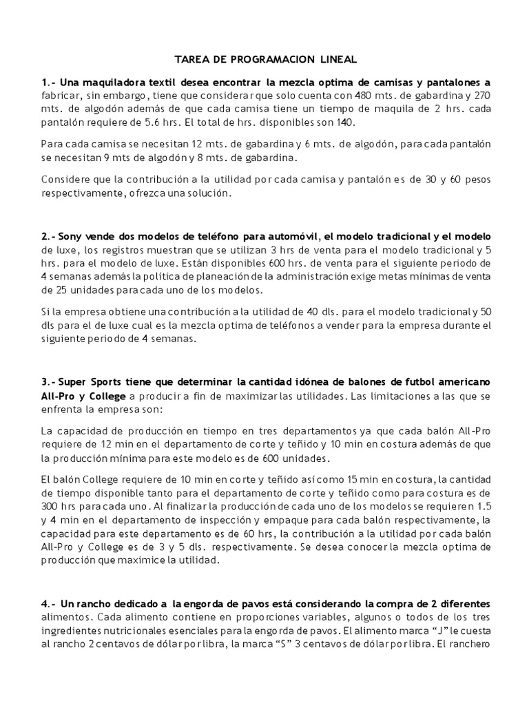 Tarea de Programacion Lineal | PDF | Economias