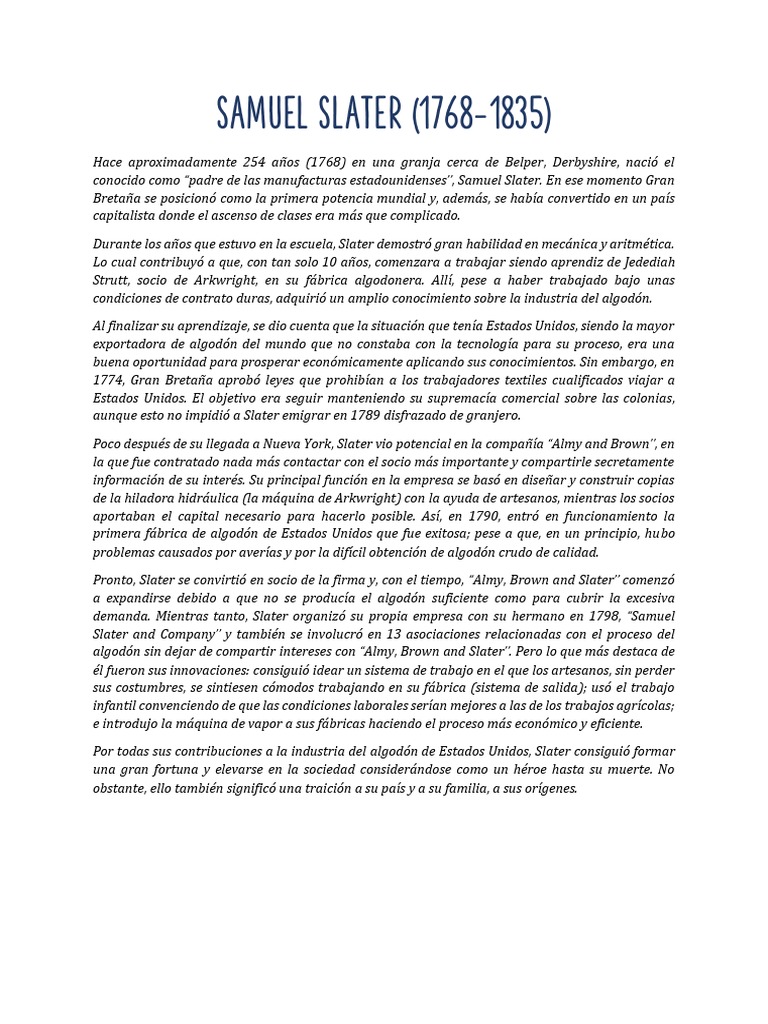 Samuel Slater | PDF | Economias