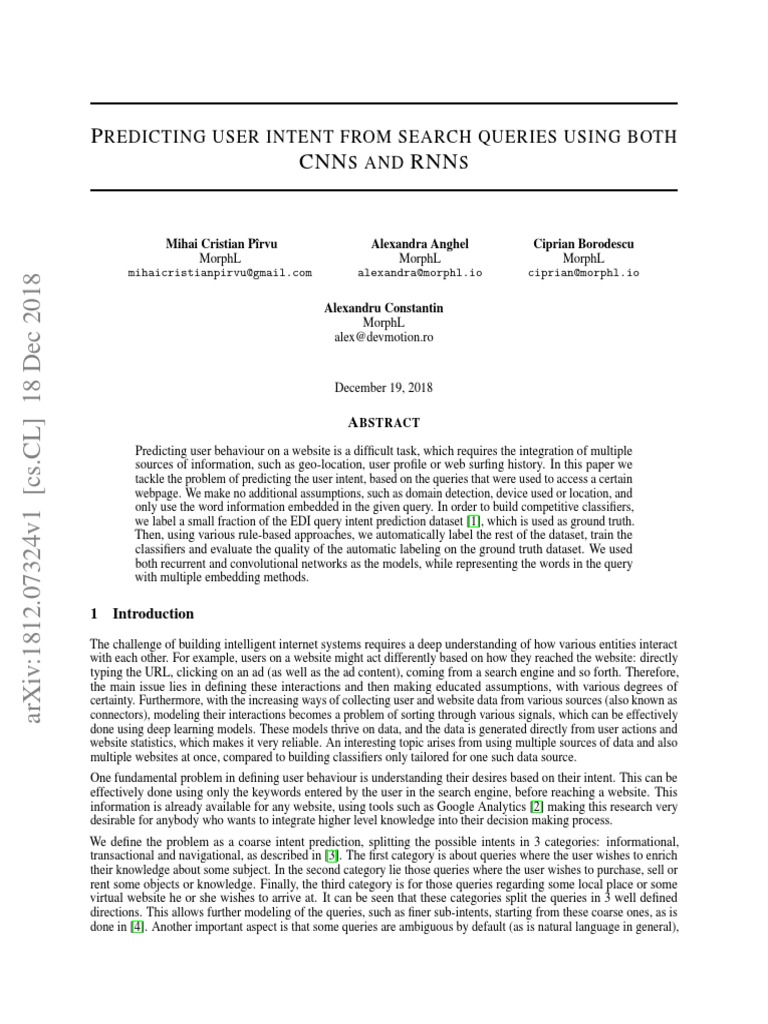 Predicting User Intent From Search Queries Using Both CNNS and RNNS | PDF | Visual Cortex ...