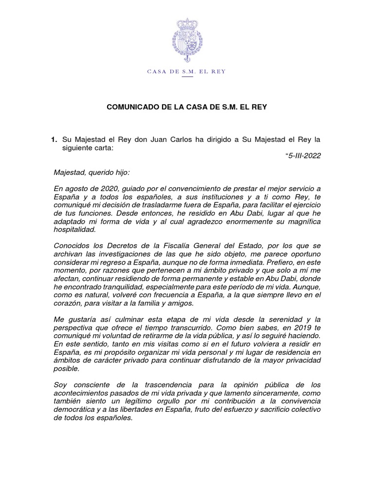 Carta Del Rei Emèrit A Felip VI | PDF | España
