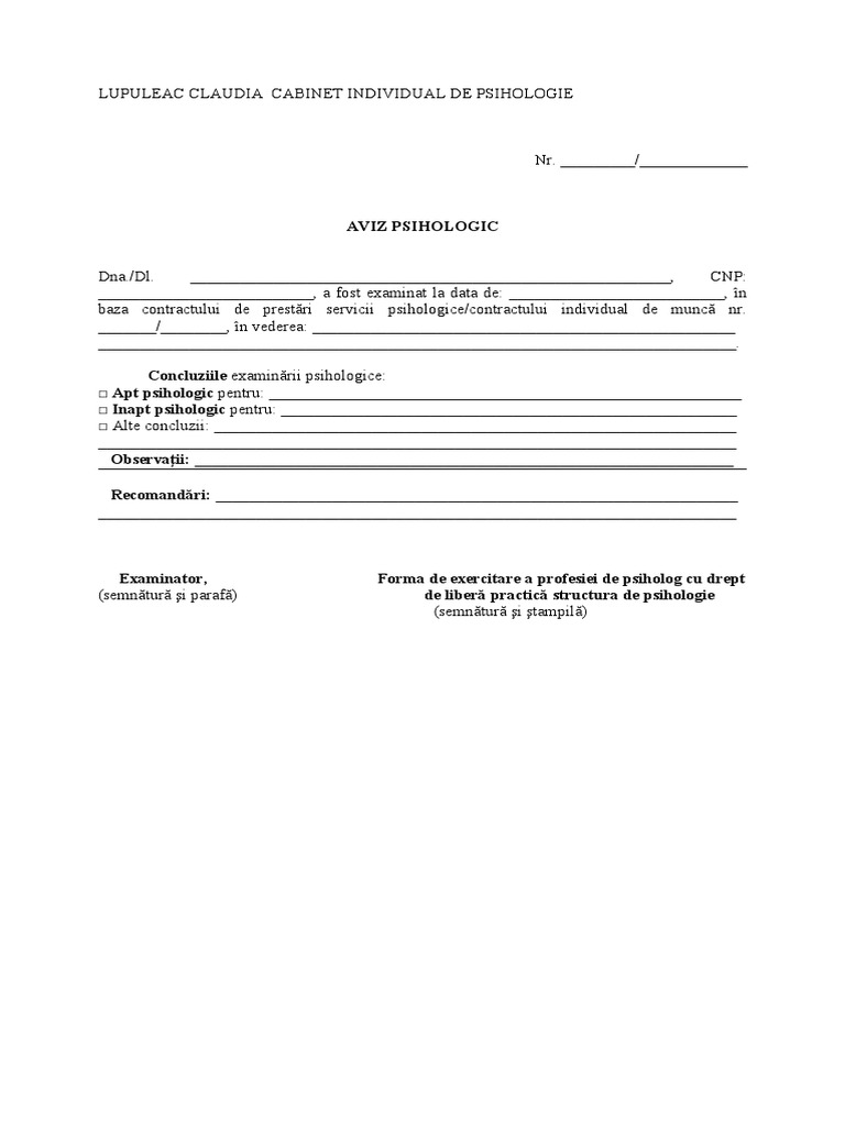 Aviz Psihologic Model | PDF