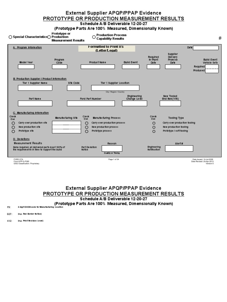 APQP PPAP Evidence Workbook | PDF | Specification (Technical Standard) | Prototype