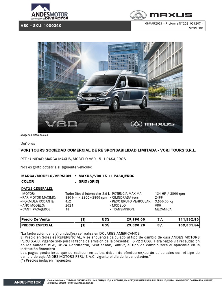 Maxus V80 | PDF | Industria automotriz | Vehículo de motor