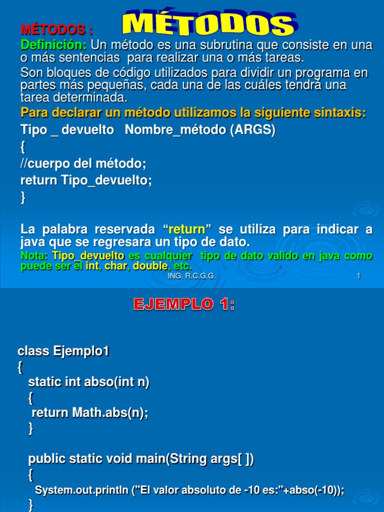 Métodos en Java: Ejemplos y Ejercicios | PDF | Java (lenguaje de programación) | Matemática ...