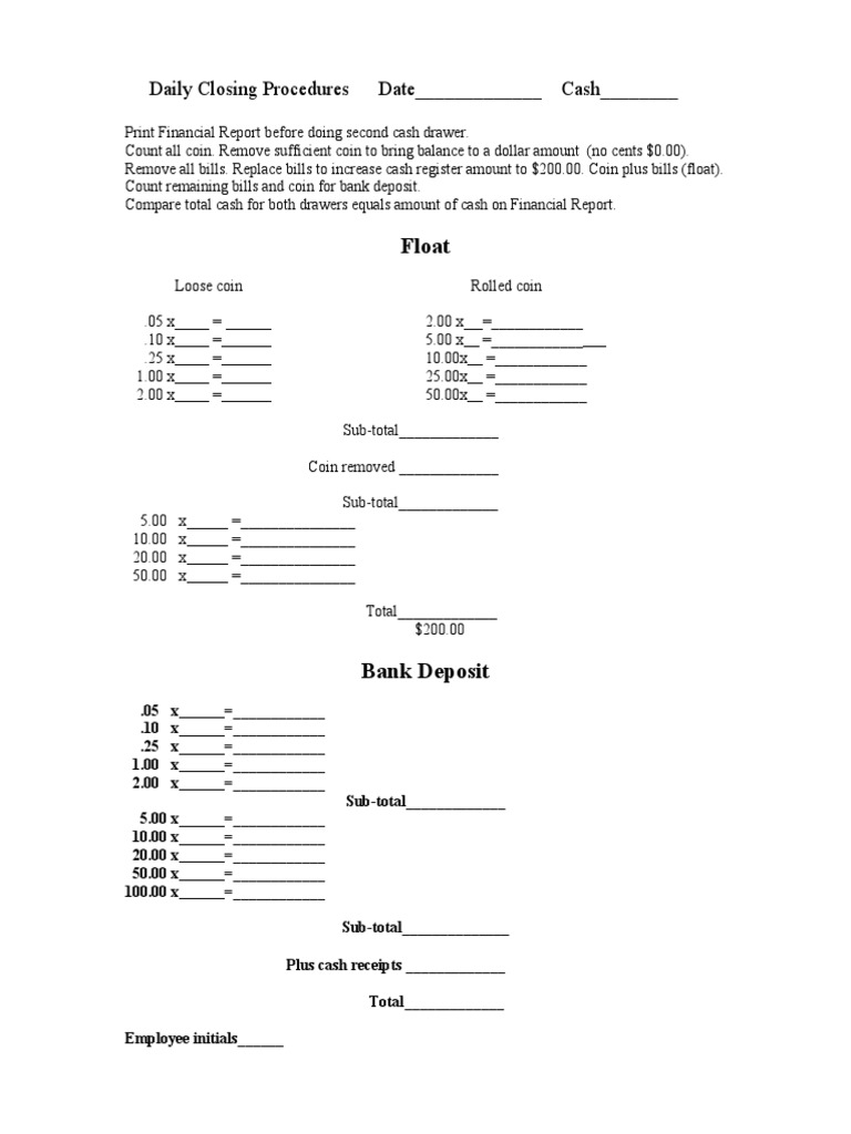 Daily Closing Procedures | PDF | Finance & Money Management