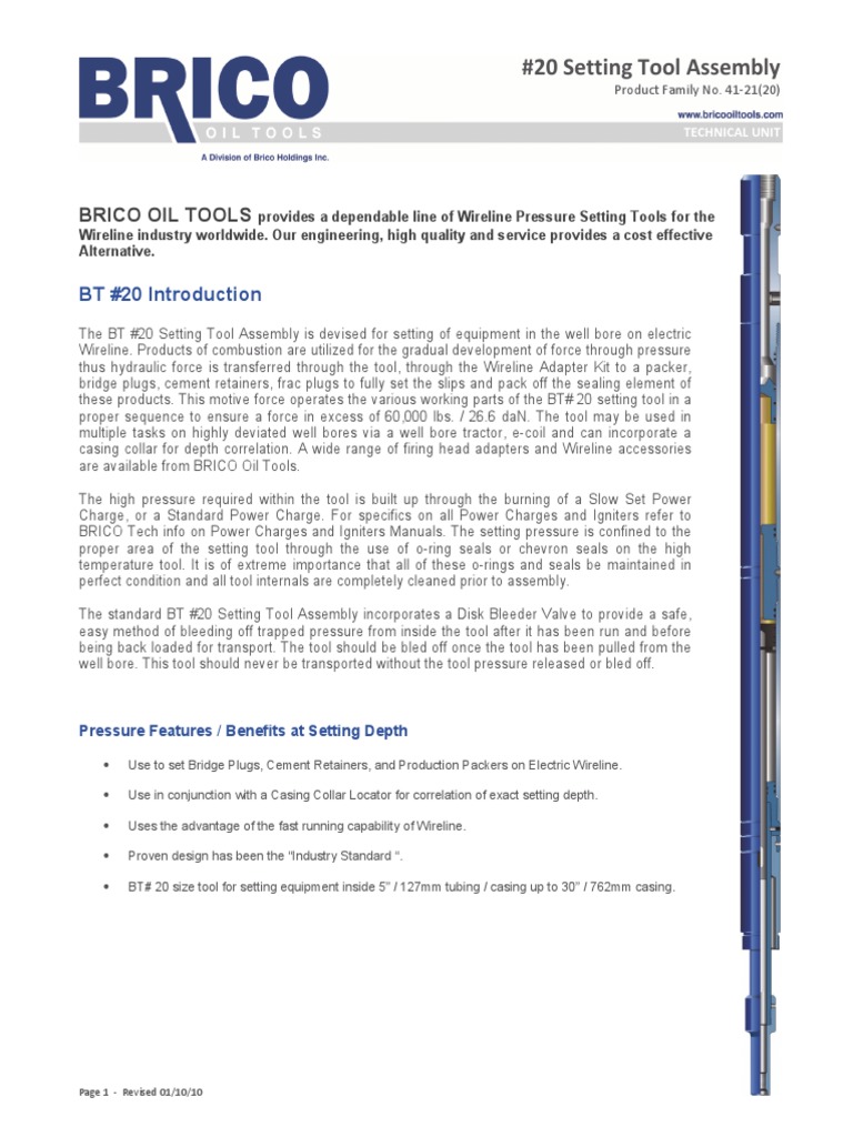 #20 Setting Tool Assembly: Brico Oil Tools | PDF | Piston | Mechanical ...