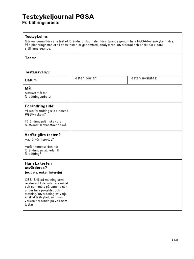 Pgsa Testcykeljournal | PDF