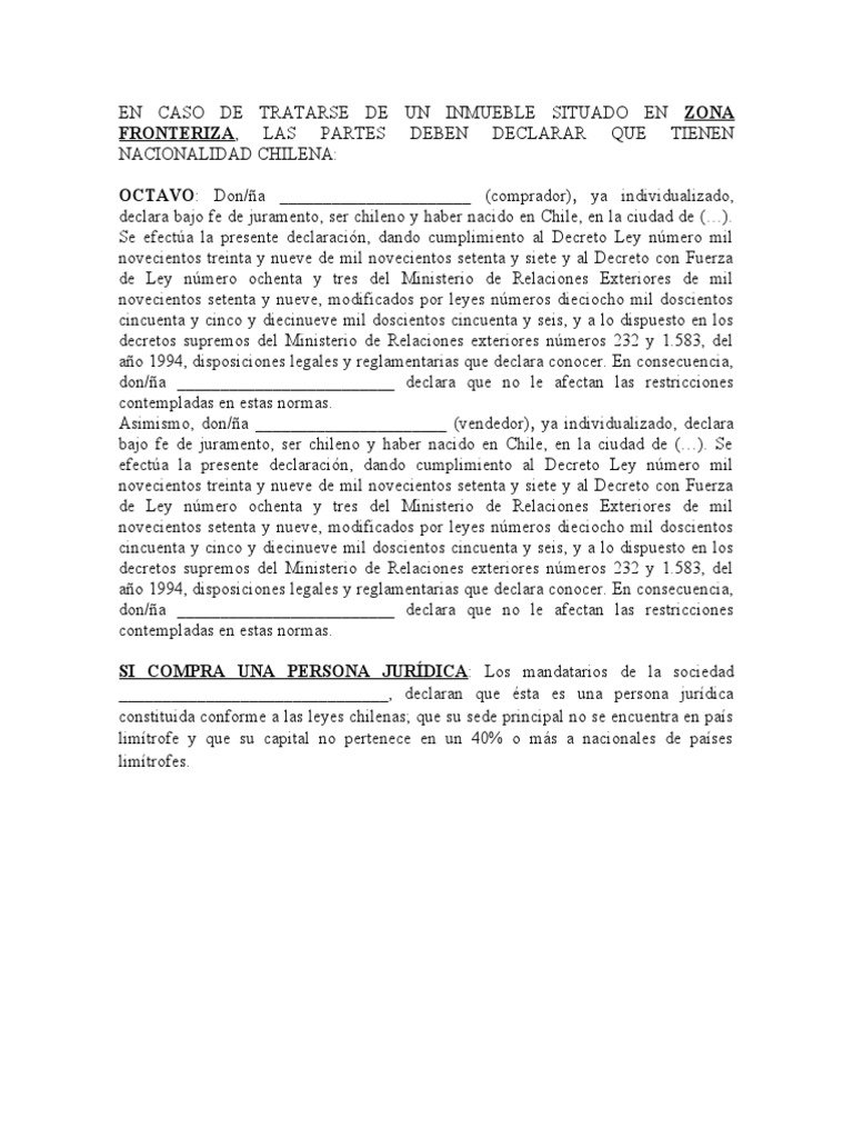 Clausula Inmueble Situado en Zona Fronteriza | PDF