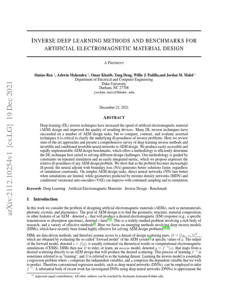 Nverse Deep Learning Methods and Benchmarks For Artificial Electromagnetic Material Design | PDF ...
