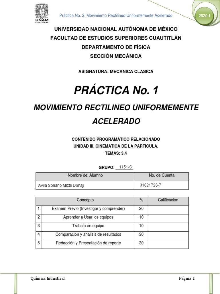 Práctica 1 Mec | PDF | Aceleración | Velocidad