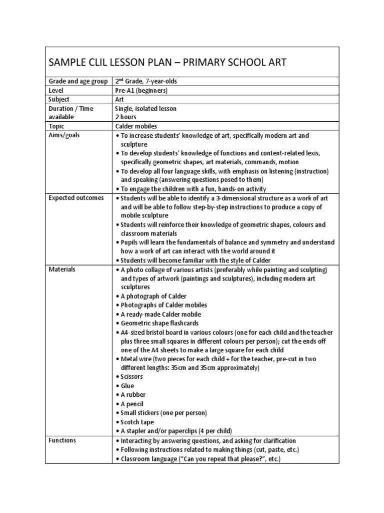 Sample Clil Lesson Plan - Primary School Art | PDF | Teachers | Sculpture