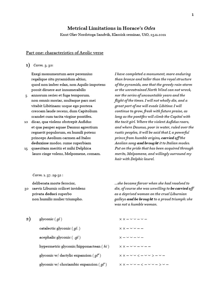 Metrical Limitations in Horace's Odes HO - Knut Olav Sandvik | PDF ...
