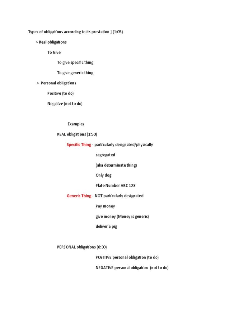 Types of Obligations According To Its Prestation Notes | PDF | Private ...