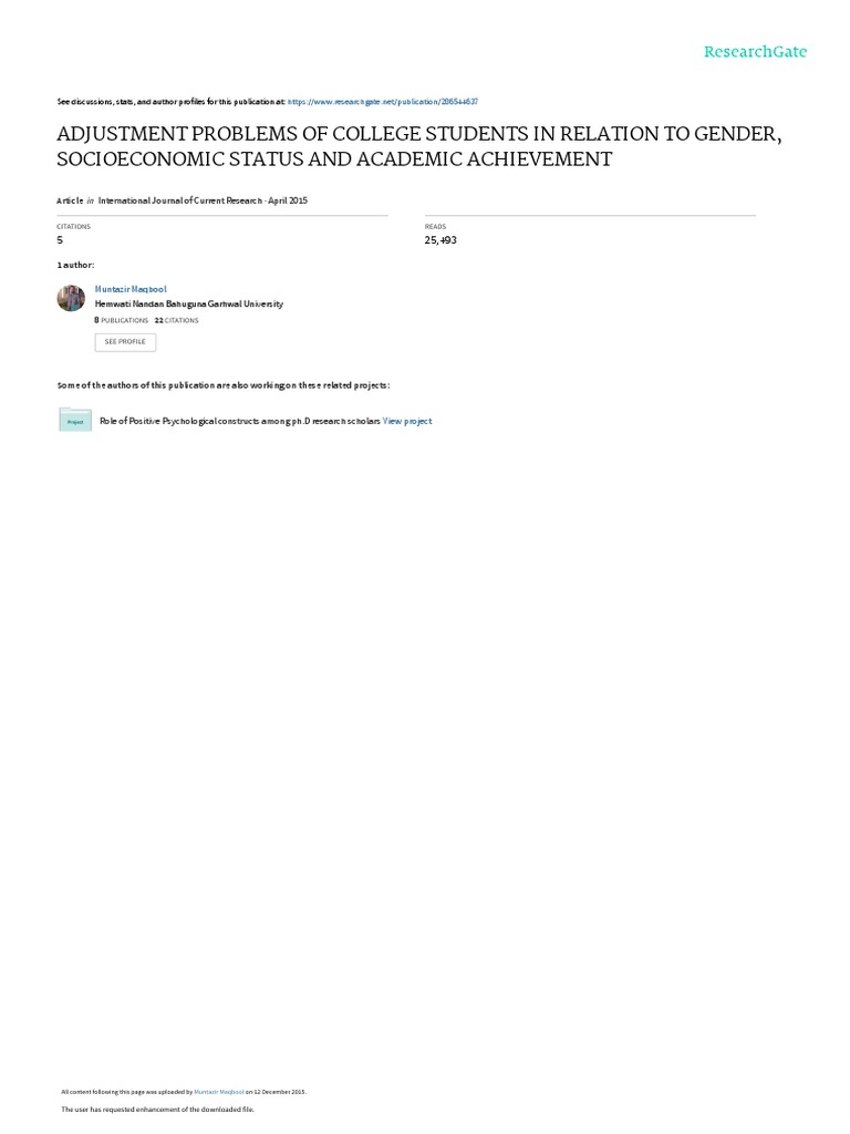 Adjustment Problems of College Students | PDF | Socioeconomic Status ...