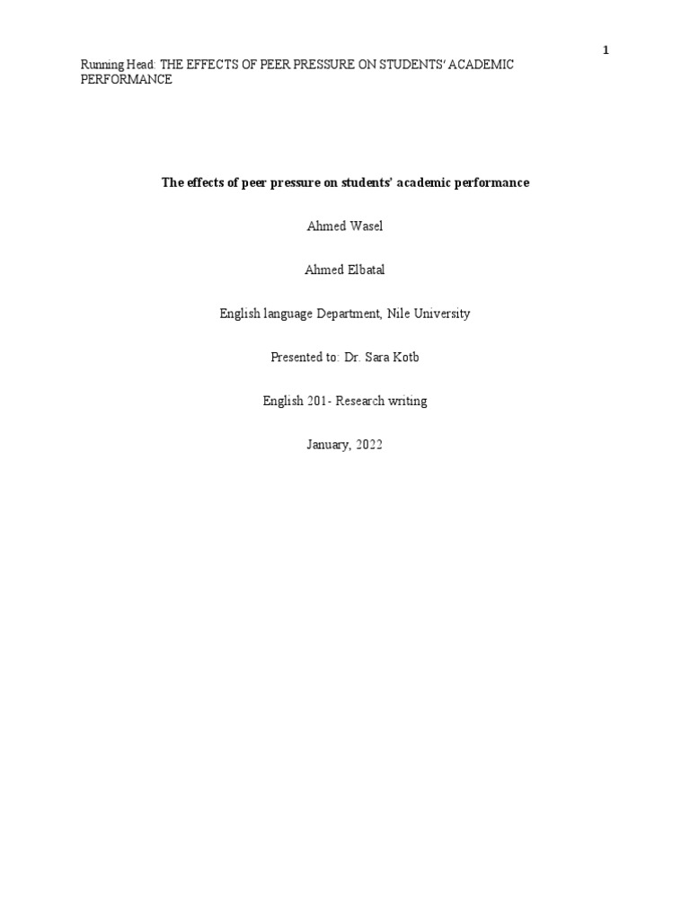 The Effects of Peer Pressure On Students' Academic Performance | PDF ...