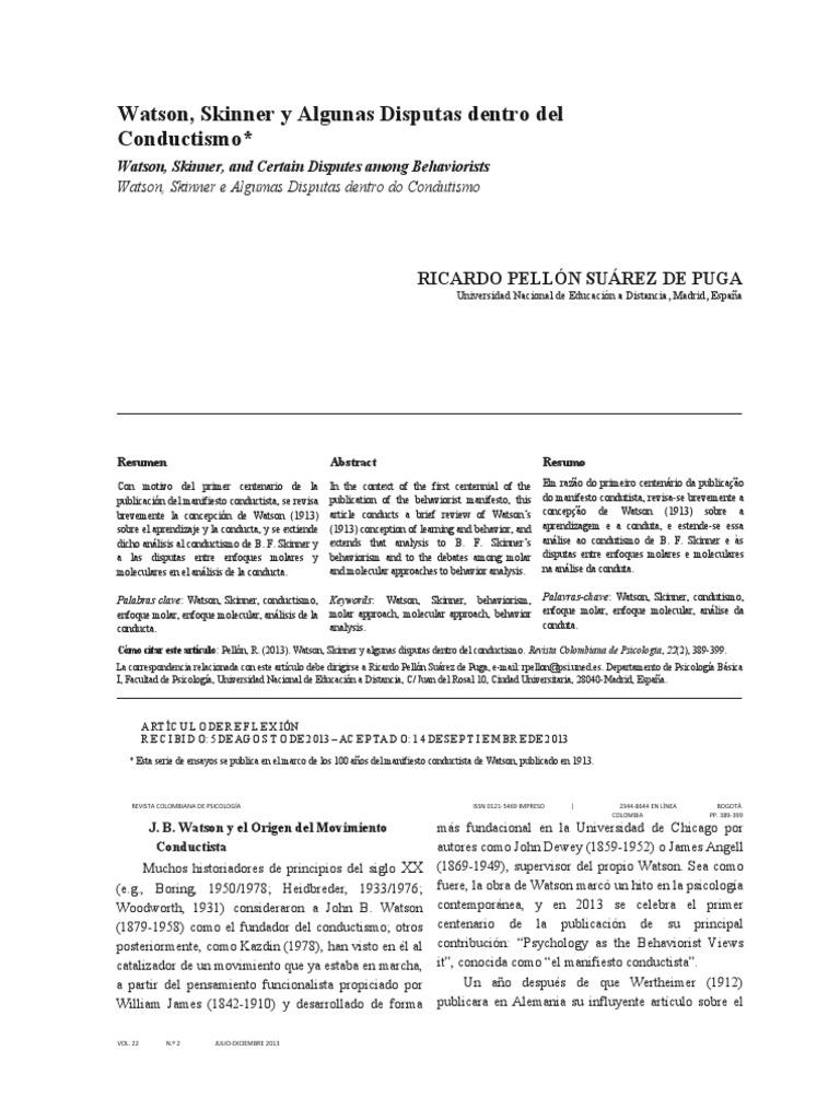 Watson, Skinner y Algunas Disputas Dentro Del Conductismo | PDF ...