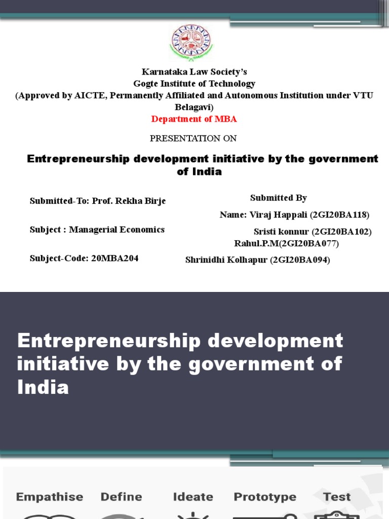 Entrepreneurship Development Initiative by The Government of India ...