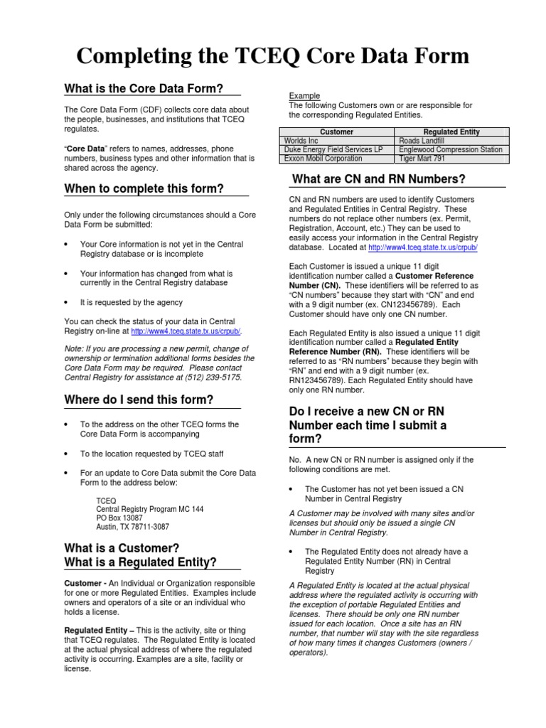 Completing The TCEQ Core Data Form | PDF | United States Postal Service ...