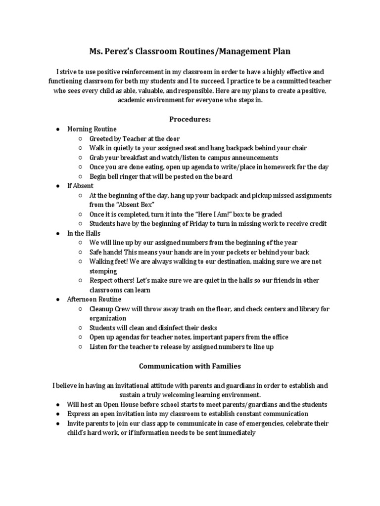 Classroom Management Plan | PDF | Classroom | Classroom Management