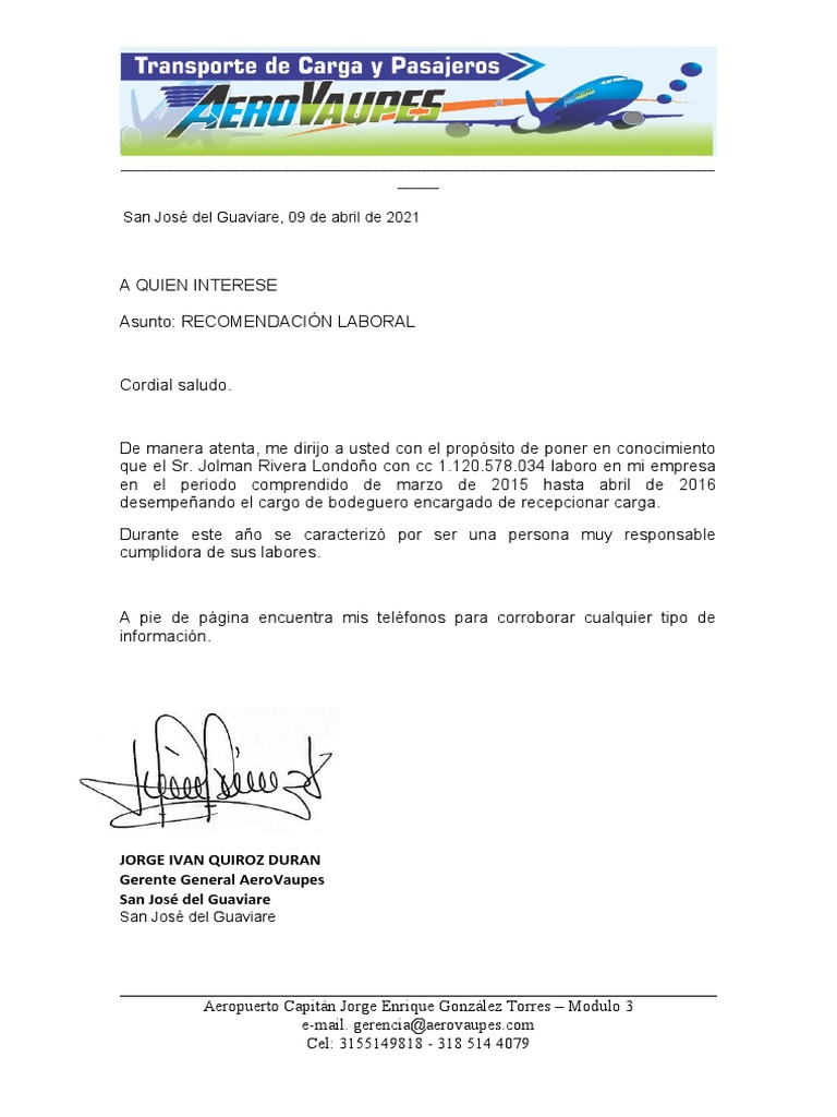 Carta Laboral 1 | PDF