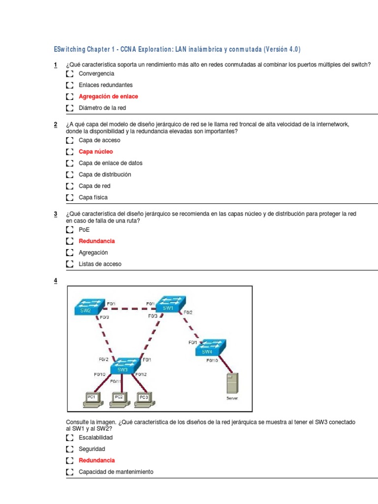 Eswitching Chapter 1 Examen 100 Pdf Conmutador De Red Red De