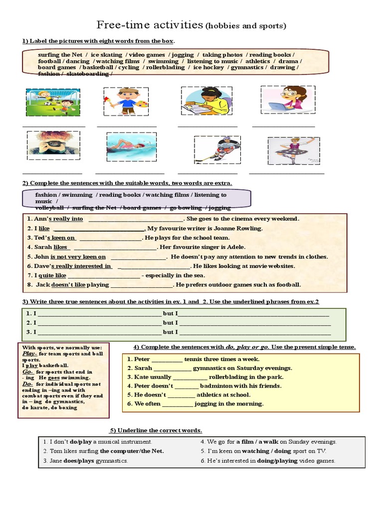 Freetime Activities Hobbies and Sports Exercises Information Gap ...