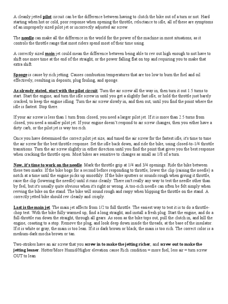Carb Jetting | PDF | Throttle | Rotating Machines