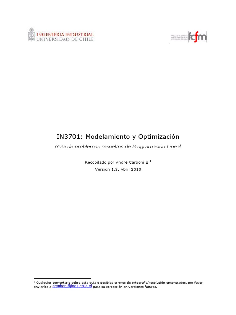 IN3701: Modelamiento y Optimización: Guía de Problemas Resueltos de ...