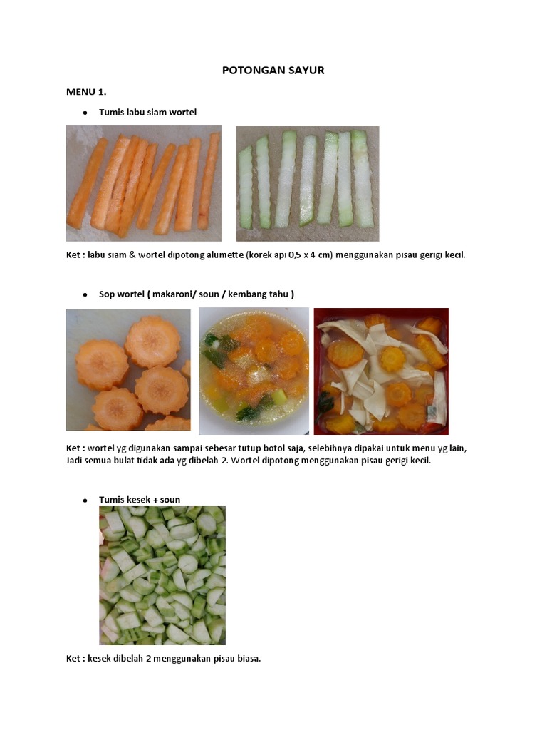 Jenis Potongan Sayuran untuk Masakan | PDF