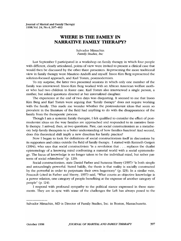 50.5 - Where Is The Family in Narrative Family Therapy | PDF