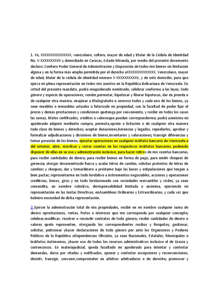 Modelo de Carta de Poder | PDF | Venezuela | Hipoteca Comercial