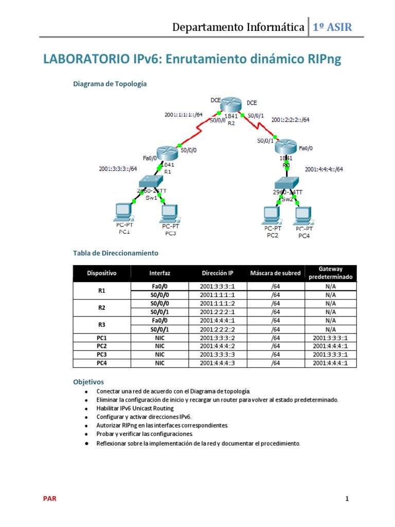 P09 RIPng IPv6 Enrutamiento Dinámico | PDF | Yo Pv6 | Enrutador (Computación)