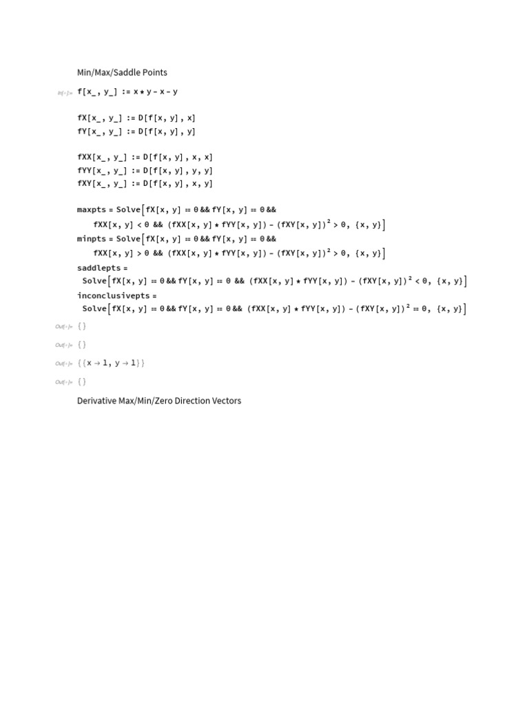 Min/Max/Saddle Points: Printed by Wolfram Mathematica Student Edition ...